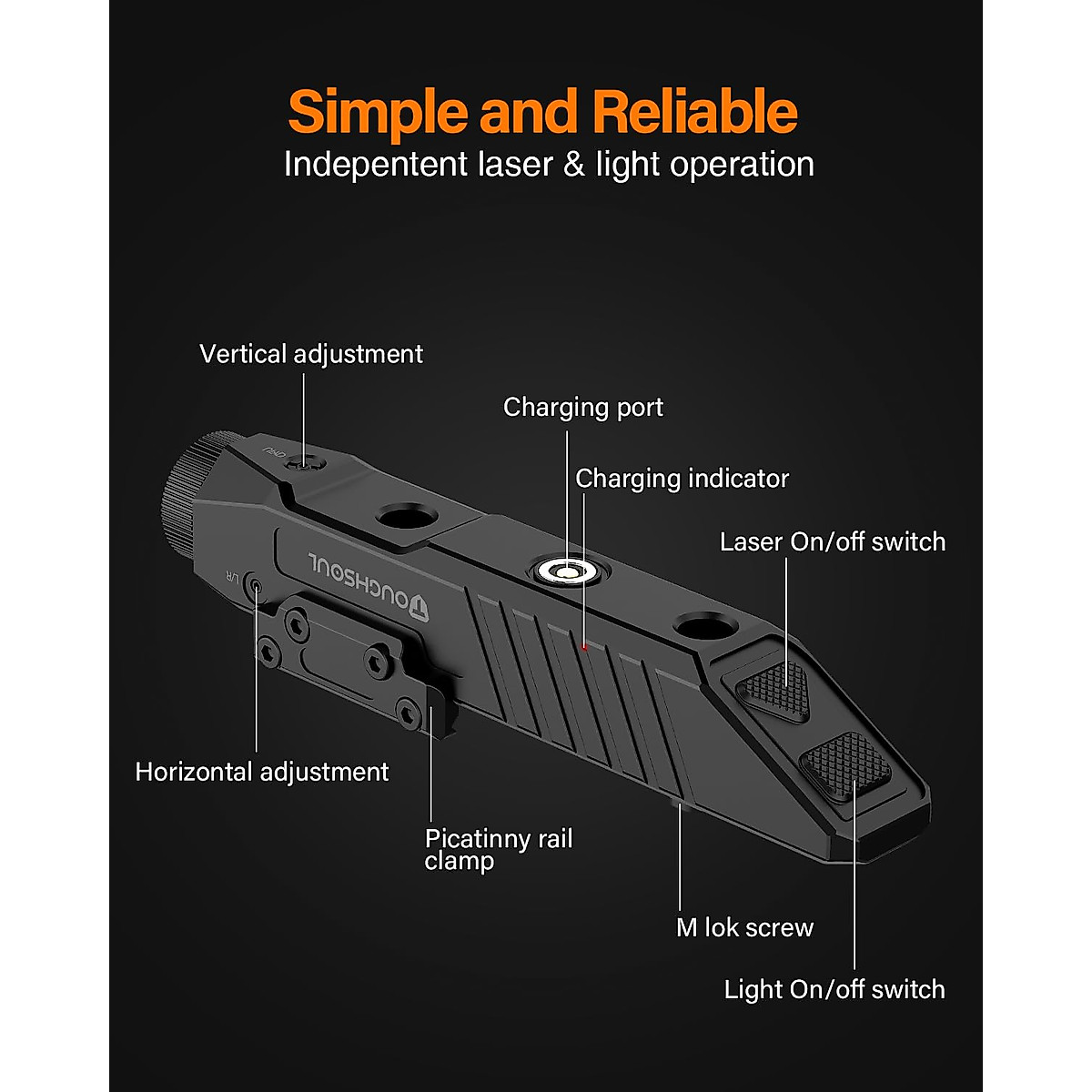TOUGHSOUL Tactical Flashlight Green Red Laser Sight Combo, 1450 Lumen Picatinny Rail MLOK Mounted Rechargeable Rifle Flashlight (Red Laser)
