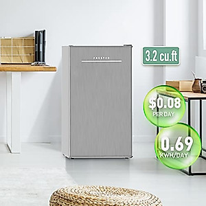 3.2 Cu.Ft. Small Refrigerator with Freezer, Mini Fridge for Bedroom, Mini Dorm Refrigerator with 6 Settings Mechanical Thermostat, One-Touch Defrosting System, Energy Saving, for Office, Home, Apartment, Silver