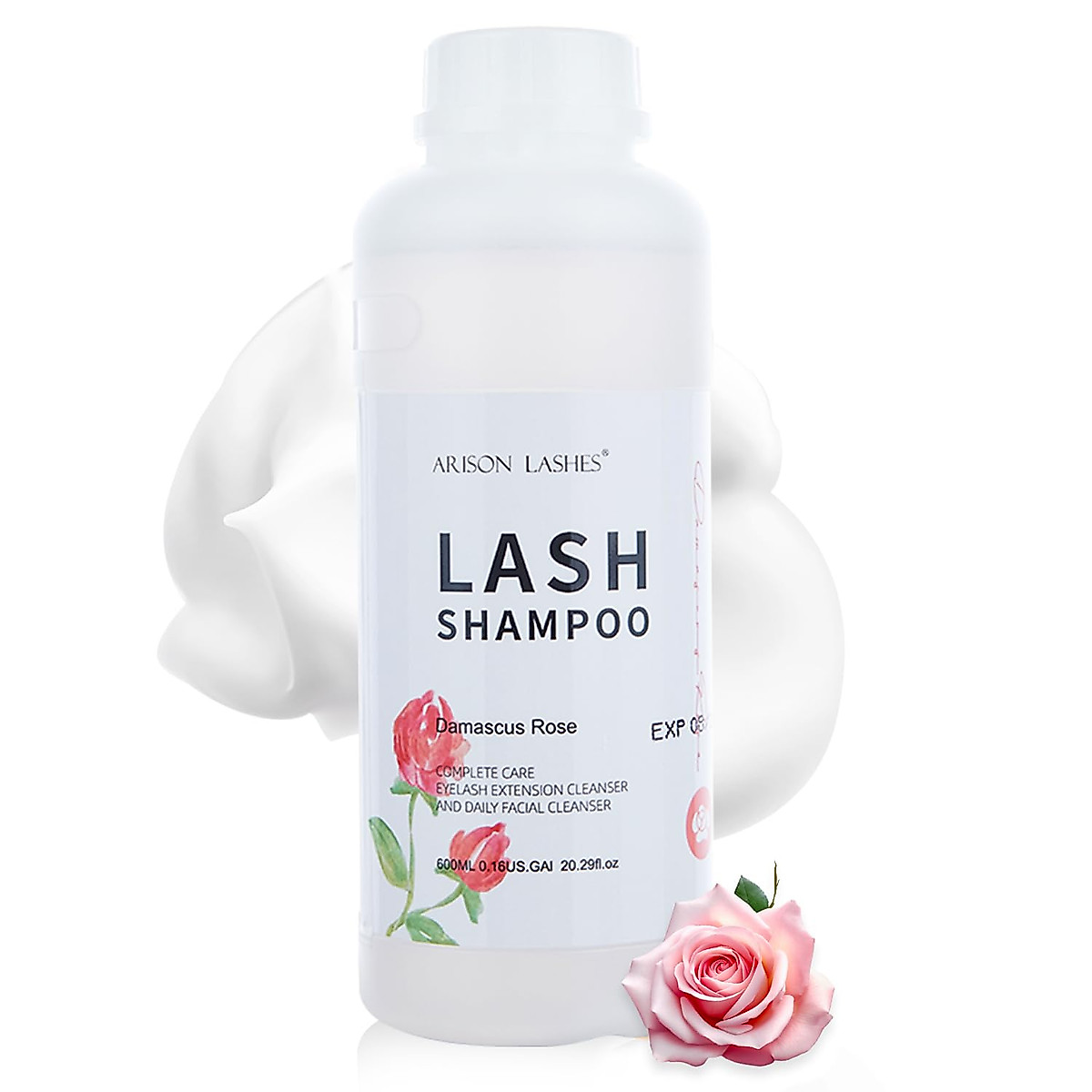 Arison Eyelash Eyelash Extension Shampoo 600ml / Eyelid Foaming Cleanser/Wash for Extensions and Natural Lashes/Paraben & Sulfate Free Safe Makeup & / Professional & Self Use (Rose)