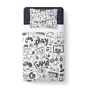 Vichonne Gaming Comforter Sets for Boys Teen Full Size,Kids Video Games Bedding Set Sketch Style Athletic Racing Game Design Bedroom Home Decor