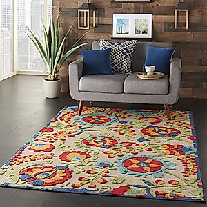 Nourison Aloha Indoor/Outdoor Multicolor 6' x 9' Area Rug, Easy Cleaning, Non Shedding, Bed Room, Living Room, Dining Room, Backyard, Deck, Patio (6x9)