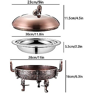 DASHUAIGE 3L Stainless Steel Chafing Dish Round Chafer Buffet Warmers W/Food Pans, Aluminum Stand, Visible Pot Lid and Fuel Holders for Weddings Parties,Red Copper (Color : Red Copper)
