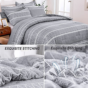 WONGS BEDDING Grey Comforter Set Queen, Soft Microfiber Reversible Gray Boho Down Alternative Comforter Set for Queen Bed- 3 Pieces (1 Solid Comforter + 2 Pillowcases), Bedding Duvet Set 90"x 90"