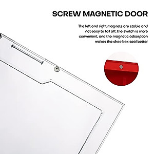 Boshen 1 Pack LED Shoe Display Cases with Voice Control Stackable Extra Large Sneaker Storage Box Magnetic Drop Side Shoe Collection Organizer for Men 13.5 & Women 14 (Red)