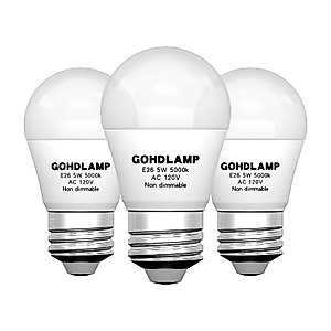GOHDLAMP LED Refrigerator Light Bulb 5W 50Watt Equivalent,Waterproof Replacement for Frigidaire,120V E26 A15 Freezer Light Bulbs Daylight White 5000K 500 Lumen,Non-dimmable, 3 Packs