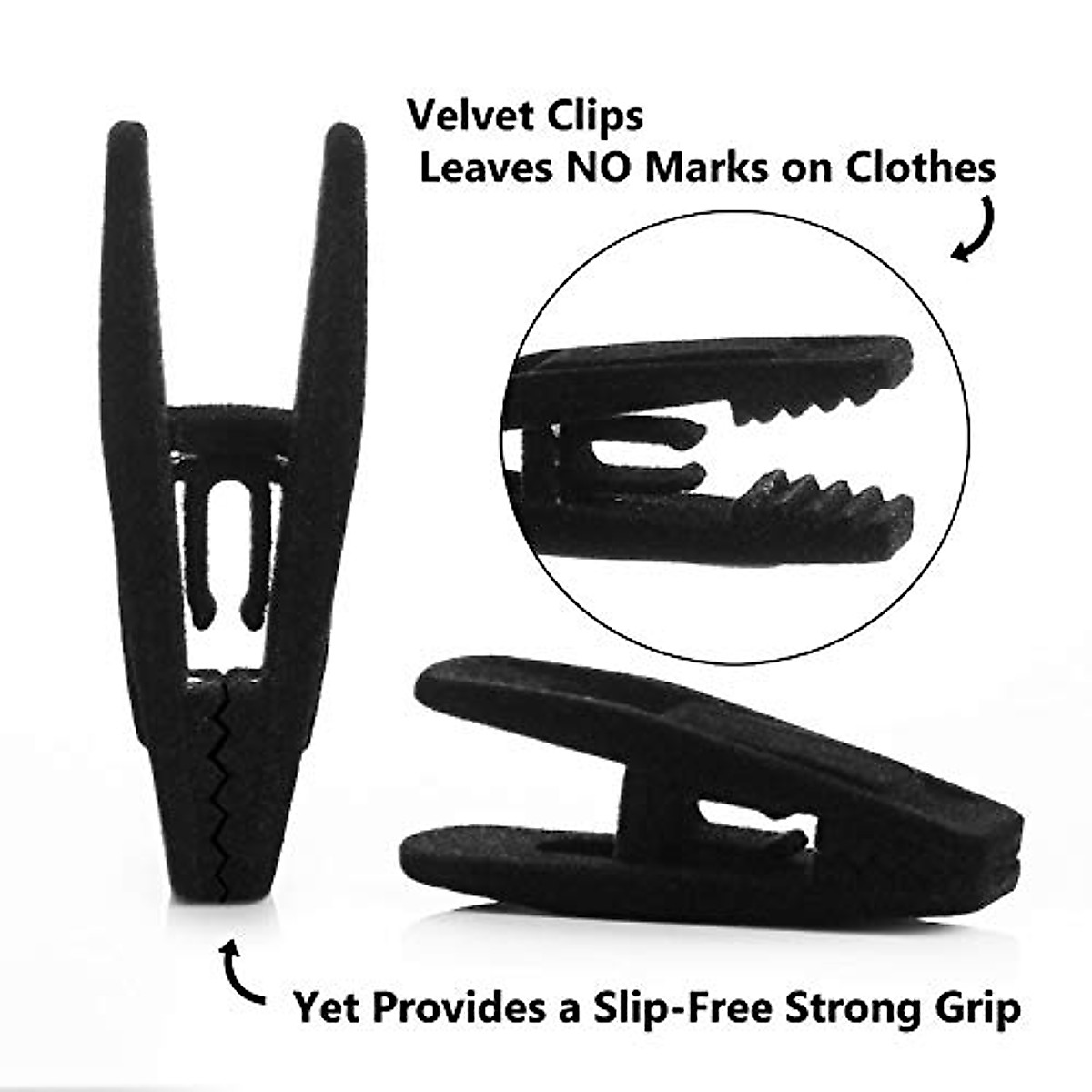 Closet Accessories, Black velvet hangers, ultra slim space saving, notches, tie bar, swivel hook, 30 pack, with bonus 20 matching velvet finger clips
