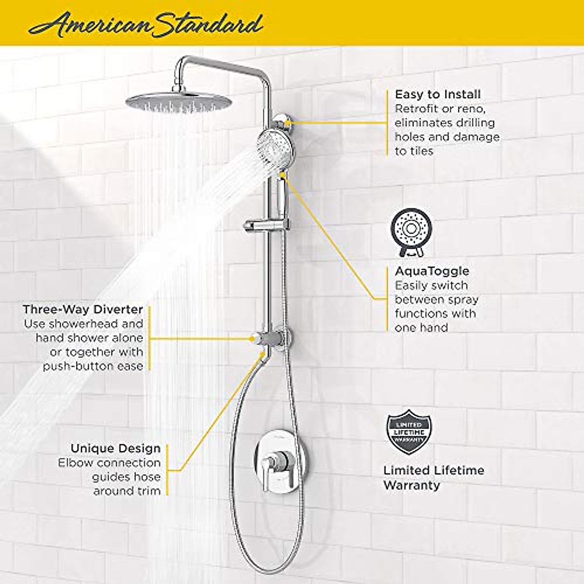American Standard 9035804.295 Spectra Versa System with Rain Showerhead and Hand Shower, 2.5 GPM, Brushed Nickel