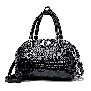 Chikencall Women's Handbag Patent leather Top-Handle Purse Crocodile Print Shoulder Bag Work Shopper Crossbody Satchel with Rose Pendant for Christmas Thanksgiving Day