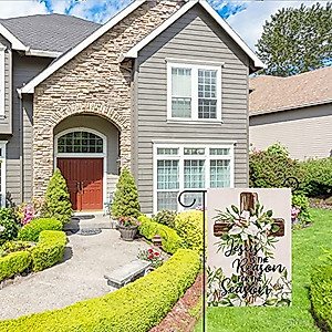 Covido Home Decorative Jesus is the Reason for the Season Easter Garden Flag, Religious Cross Lily Flowers Yard Outside Decorations, Outdoor Small Decor Double Sided 12x18