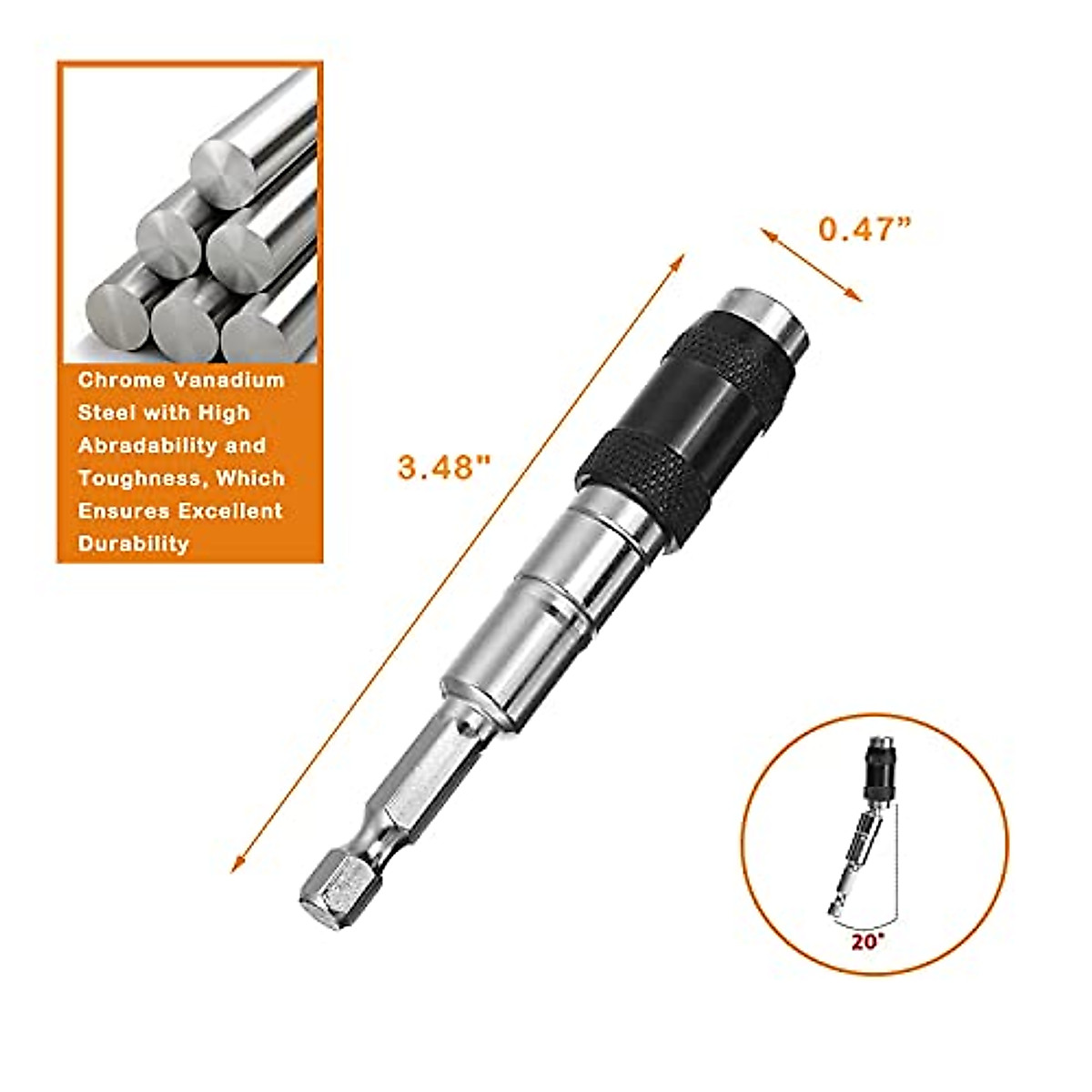 1/4" Pivoting Bit Tip Holder Magnetic Screw Drill Tip Pivot Screwdriver Bit Holder Magnetic Screw Holder Extender Bendable in 20° for Corners or Tight Spots (Black Silver & Red Silver & Black, 3 Pcs)