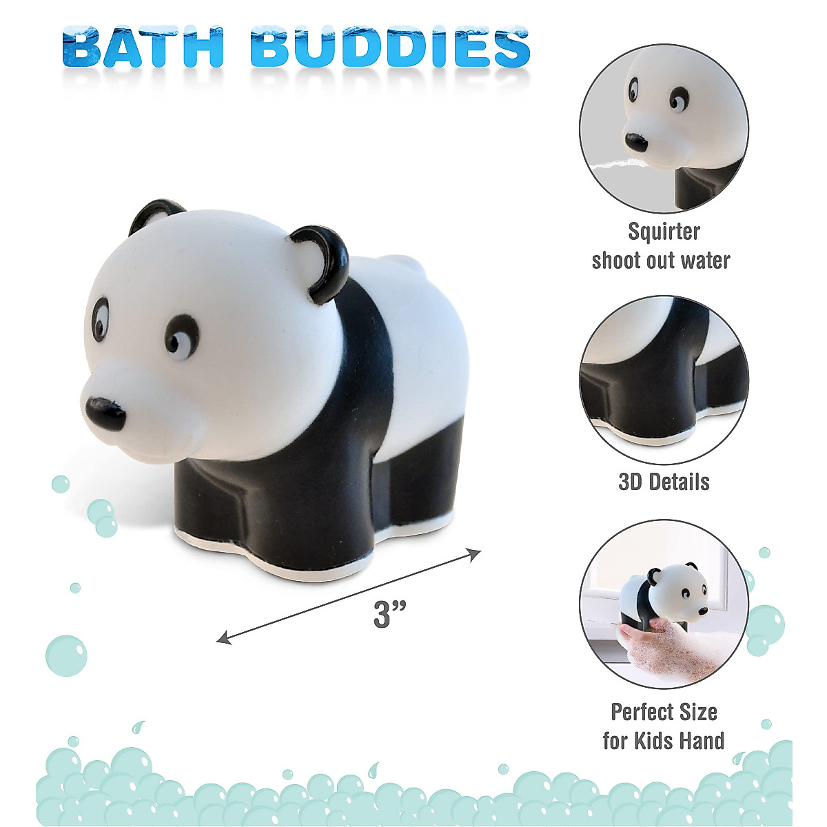 DolliBu Panda Bath Buddy Squirter – Floating Panda Bear Rubber Bath Toy, Fun Water Squirting Bathtime Play for Toddlers Cute & Soft Wild Life Animal Toy for Bathtub, Beach and Pool for Girls and Boys