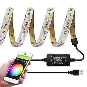 GIDERWEL Smart ZigBee 3.0 USB LED Strip Light RGBWW Kit Work with HUB Bridge TUYA Smart hub and Echo Plus for APP/Alexa Voice Control 6.56ft 5V RGB Cold Warm White RGBCCT Ambiance TV LightStrip Plus