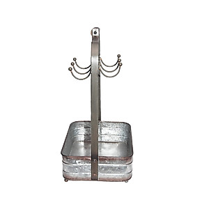 Benzara BM177866 Rustic Galvanized Metal Crockery Holder with Cup Hooks, Gray