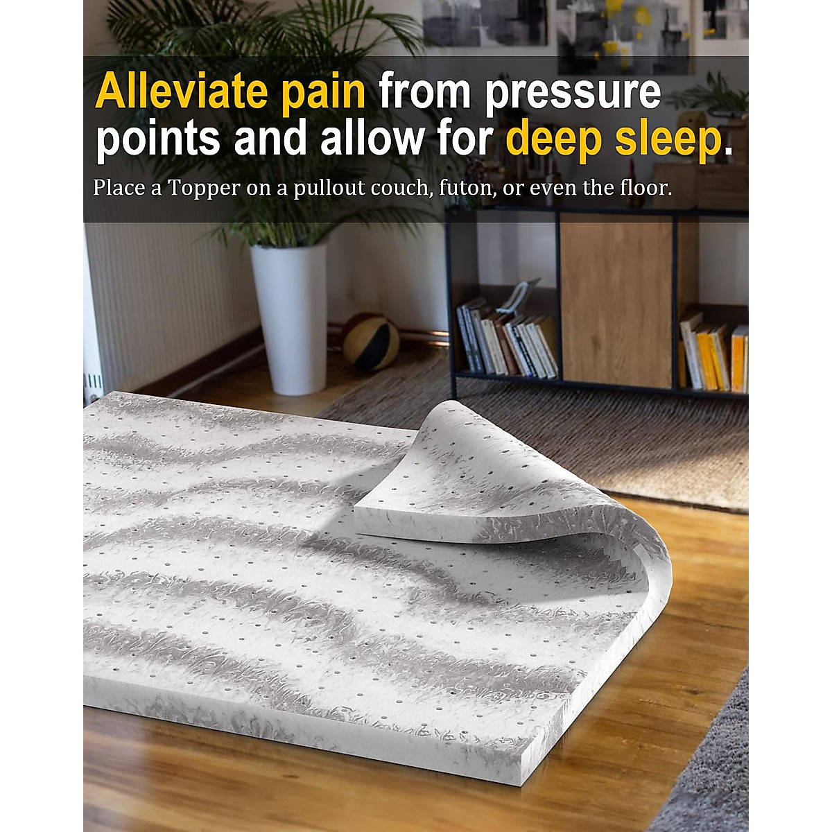 BedsPick 3 inch Mattress Topper Twin XL Memory Foam, XLong Single Mattresses Pad Extra Long Twin Charcoal Infused, College Dorm XLong Foam Mattress Toppers, CertiPUR-US and Oeko-Tex Standard