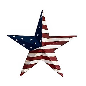 Grace Home Metal Patriotic OLD Glory American Flag 3D Barn Stars Decor Memorial Day 4th of July Indoor Outdoor Americana Wall Decorations 12 Inches­