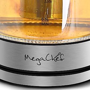 MegaChef 1.8Lt. Glass Body and Stainless Steel Electric Tea Kettle with Tea Infuser