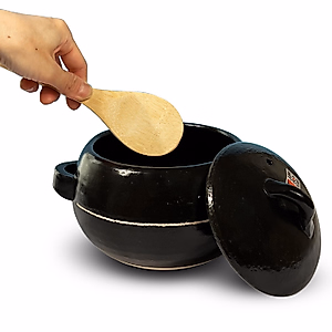 Donabe Rice Cooker-Banko Ware Cray Pot- For 2-3 Cups, Rice cooker and rice scoop pot stand with English Manual Value Set, Microwave and Oven Safe Earthenware Made in Japan.