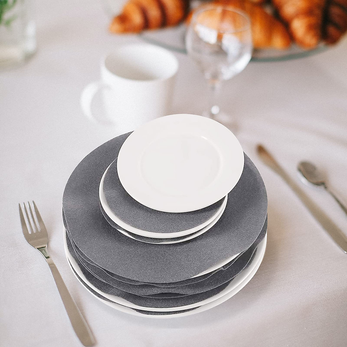 LITLANDSTAR Thick Felt Plate Dividers, 72 Pack Felt Plate China Storage Dividers Protectors Round Plate Separators Pads with 3 Sizes, Dish Storage Protectors Pads for Packing Stacking Cookware (Gray)