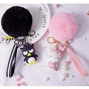 Tonsamvo Cute Keychains for Women/Girls, Kawaii Anime Pom Pom Key Chain Accessories Wristlet Keychain for Backpack Handbag Car Keys