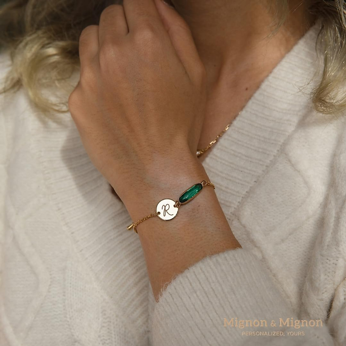 MignonandMignon Personalized Initial Birthstone Bracelet Friendship Birthday Gift For Her Gold Jewelry - 2HCBR-LBS