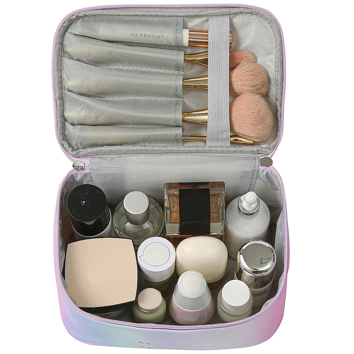 KITENROM Makeup Bag Preppy Cosmetic Bag Small for Women Toiletry Bags Pouch Organizer Rainbow Gradient Pink