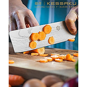 KESSAKU Nakiri Knife - 7 inch - Samurai Series - Asian Vegetable Cleaver - Razor Sharp Kitchen Knife - Forged 7Cr17MoV High Carbon Stainless Steel - Wood Handle with Blade Guard
