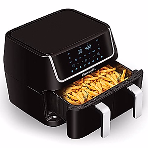 PowerXL Vortex 10-qt Dual Basket Air Fryer, 7-in-1 2-Basket Electric Fryer or 1 Extra-Large Capacity Basket, SmartSync Technology, for Entire XL Family Meals, Shake Reminder (10 QT, Black)