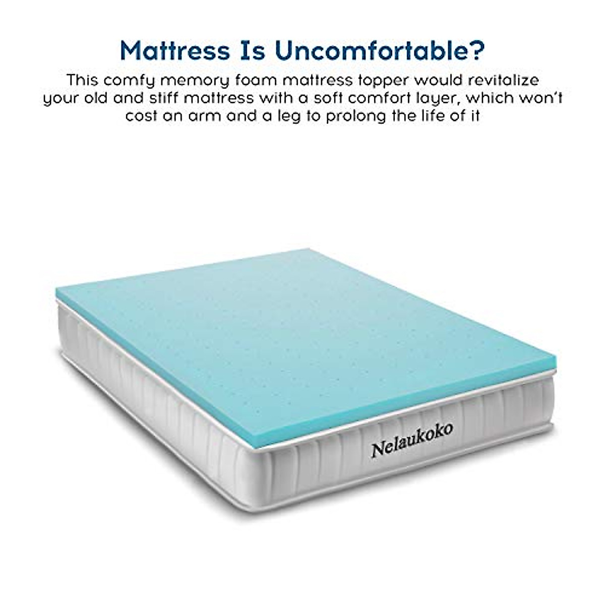 Nelaukoko 2 Inch Twin Memory Foam Mattress Topper, Single Size Foam Topper for Single Bed, Single Topper Ventilated Gel Foam Mattress Pad