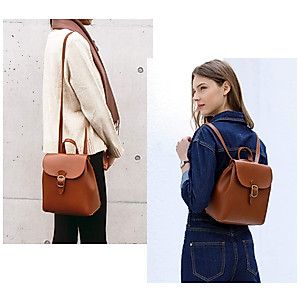 SUNLIGHT LEAVES Simple Vegan Leather Flap 3 Way Convertible Backpack For Women Classic Vintage Faux Leather Fashion Daypack (Light Brown)