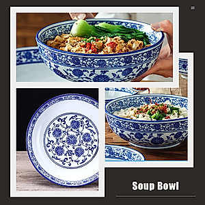 Luxshiny Blue White Porcelain Bowl Chinese Ceramic Bowl Asian Bowl Serving Bowls for Noodle Soup Salad Pasta Rice Porridge Fruits Udon Soba Phos 7inch