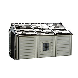 Duramax 0638801402145 Woodbridge Plus 10.5 x 8 Plastic Garden Shed with Foundation Kit & Fixed Window Brown-15 Years Warranty, 10x8, Brown & Ivory