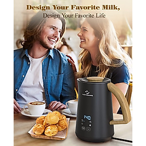 Nuovoware 4-in-1 Milk Frother and Steamer with Temperature Control Display Screen, Electric Automatic Frother for Hot Chocolate Milk, Cappuccinos, Latte, Macchiato, Black