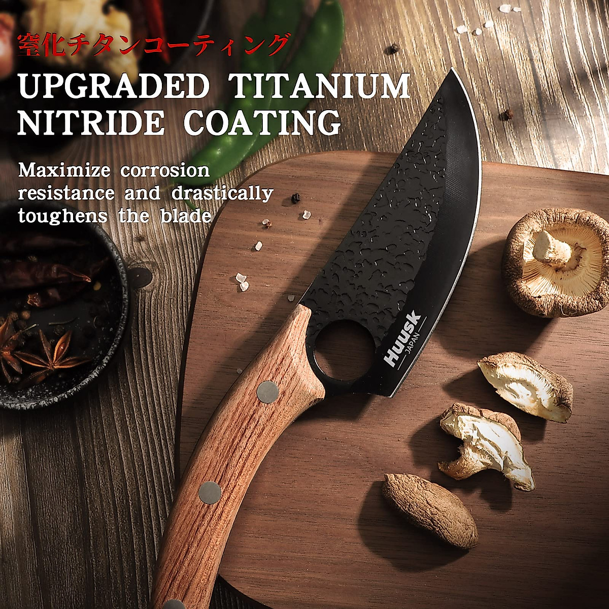 Huusk Upgraded Knife Japan Kitchen Caveman Knife Bundle with AUS 8 Stainless Steel Japanese Chef Knife