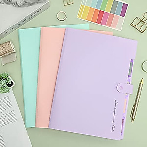EOOUT 3pcs Expanding File Folder, A4 Letter Size Accordion Folder with 48pcs Labels in 16 Colors for School and Office Organization, 5 Pockets for School and Office Supplies