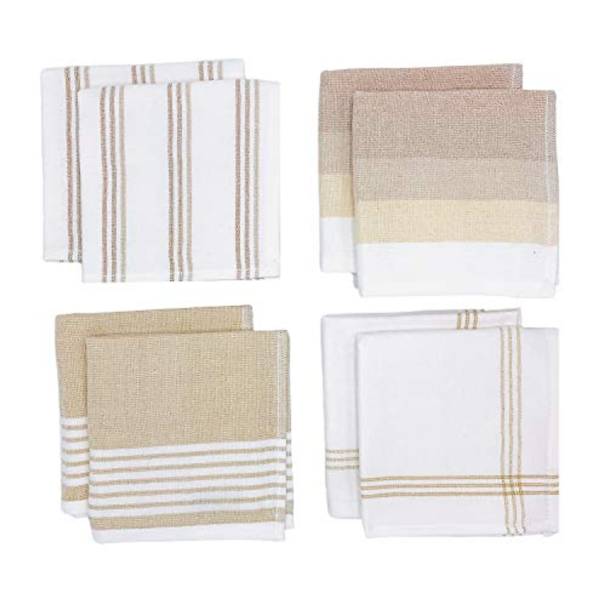 The Accented Co. Dish Cloths, Set of 8 - Absorbent, Fast Drying Dish Towels - Turkish Cotton with Hanging Loop (12x12 inches)(Beige Tan Brown)