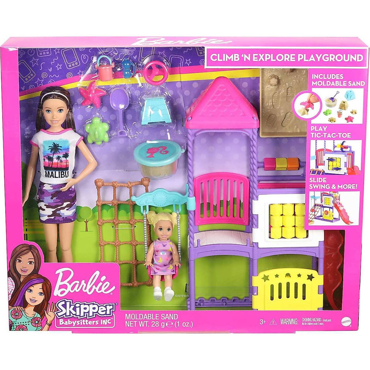 Barbie Skipper Babysitters Inc. Climb 'n Explore Playground Dolls & Playset with Babysitting Skipper Doll, Toddler Doll, Play Station, Moldable Sand & Accessories for Kids 3 to 7 Years Old
