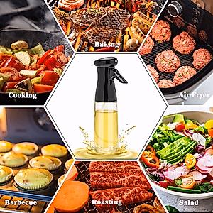 Olive Oil Sprayer for Cooking - 200ml Glass Oil Dispenser Bottle Spray Mister - Refillable Food Grade Oil Vinegar Spritzer Sprayer Bottles for Kitchen, Air Fryer, Salad, Baking, Grilling, Frying (Black)