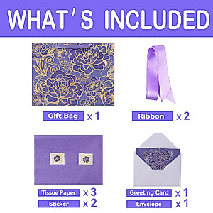 Qirrmiy 16.5" Extra Large Rose Purple Gift Bag Set with Greeting Card and Tissue Paper for Celebrating Birthdays, Mother's Day, Weddings, Anniversaries - 16.5”x5.5”x12.6”, 1 Pcs.