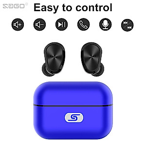 SZSAGO-Bluetooth-5.2-Wireless-Earbuds W5S True Wireless in-Ear Earphones with USB C Metal Charging case, IPX7 Waterproof Stereo Headphones,Built-in Mic Headset for iPhone/Samsung (Blue)