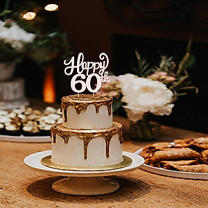 Happy 60th Birthday Rose Gold Rhinestone Cake Topper - 60th Birthday/Anniversary,Cheers to Sixty Years Old Bday Party Metal Sparkly Centerpieces Decorations.