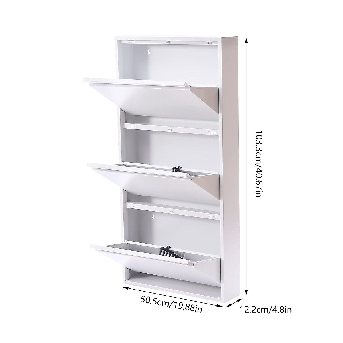 Lemoeyes Shoe Cabinet with 3 Flip Drawers, Tipping Shoe Organizer Wall Mounted Shoe Storage for Entryway Hallway Corridor, Holds 9 Pair Shoes, White, No-Assembly