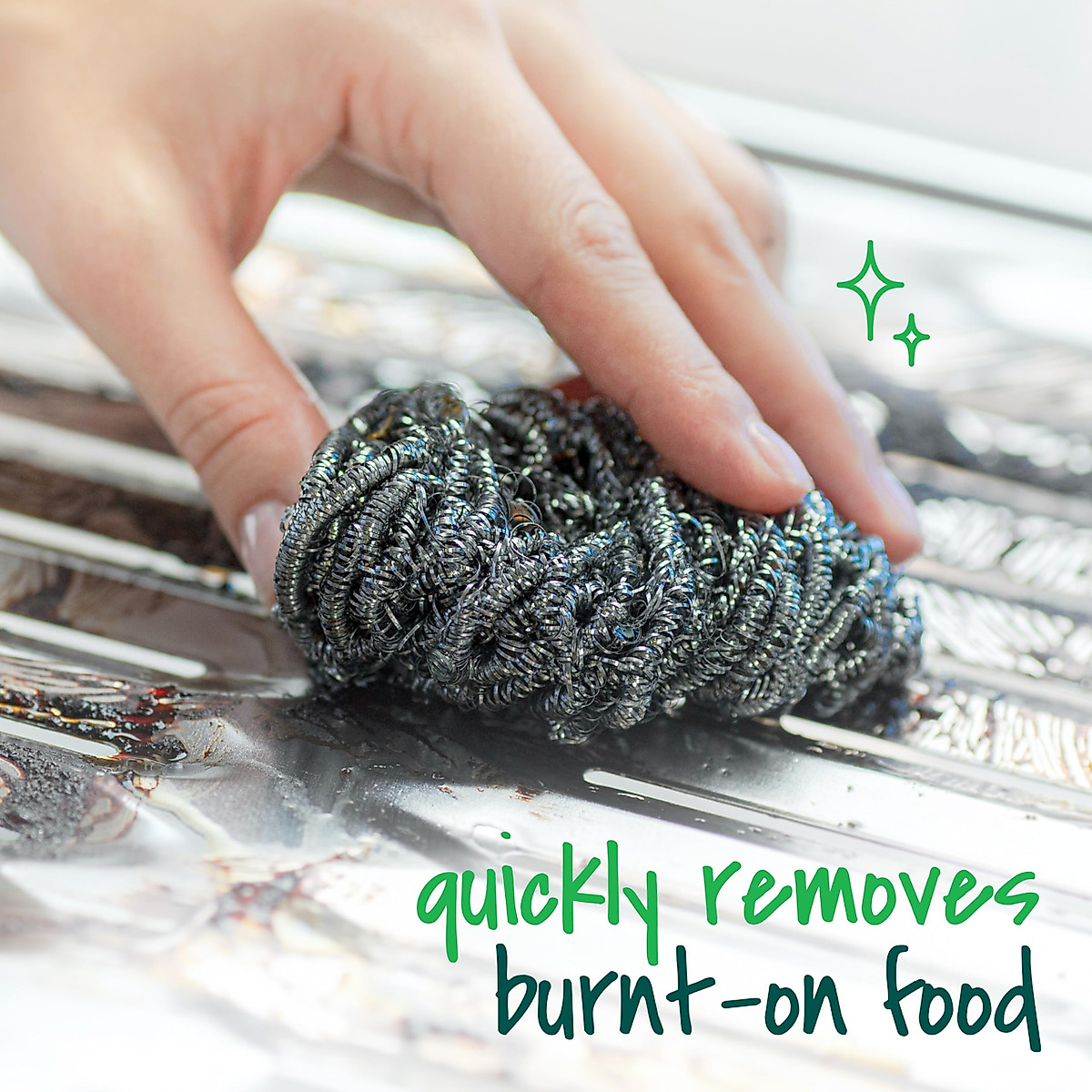 Scotch-Brite Stainless Steel Scrubbers, Ideal for Cast Iron Pans, Powerful Scrubbing for Stubborn Messes, 3 Scrubbers