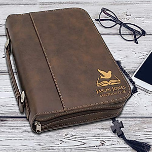 Custom Engraved Bible Cover Case - Personalized Bible Holder Monogrammed for Church, Christians, Religious Gift (Rawhide with Gold)