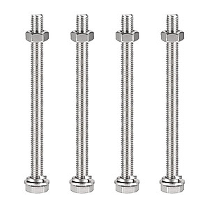 uxcell M10 x 140mm Hex Head Screws Bolts, Nuts, Flat & Lock Washers Kits, 304 Stainless Steel Fully Thread Hexagon Bolts 4 Sets