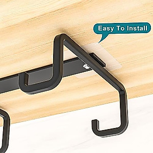 ECROCY Mug Holder Under Cabinet, 2pcs Mug Organizer for Kitchen Cabinet with Extra Large Hook Distance, Fit for 1 Inch Thickness Flat Buttom Cabinet Without Any Lip