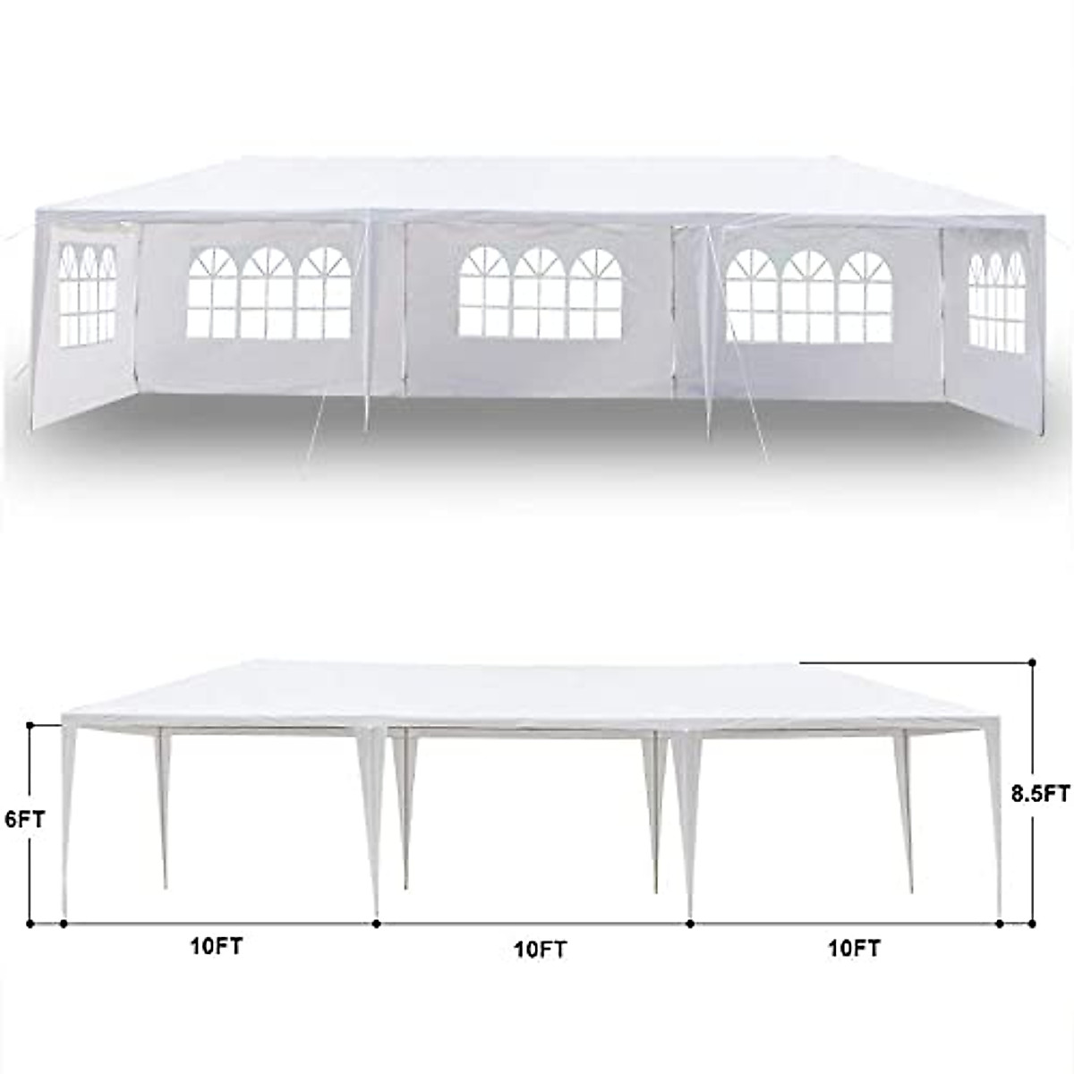 10' x 30' Outdoor Canopy Party Wedding Event Tent Waterproof Sun Shelter Canopy Heavy Duty Gazebo Storage Pavilion w/ 5 Removable Sidewalls, White