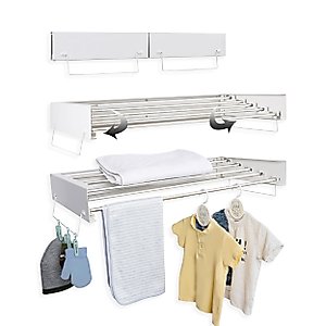 Zentuary Home Wall Mounted Clothes Drying Rack – Space-Saving Foldable Laundry Dryer Rack with 2 Towel Rails, Hangers & Pegs Included |Collapsible Wall Drying Rack | Indoor & Outdoor Use, 31.5 Inches