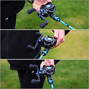 Sougayilang Fishing Rod and Reel Combo, Medium Heavy Fishing Pole with Baitcasting Reel Combo, 2-Piece Baitcaster Combo-Blue-5.9ft and Right Handle Reel