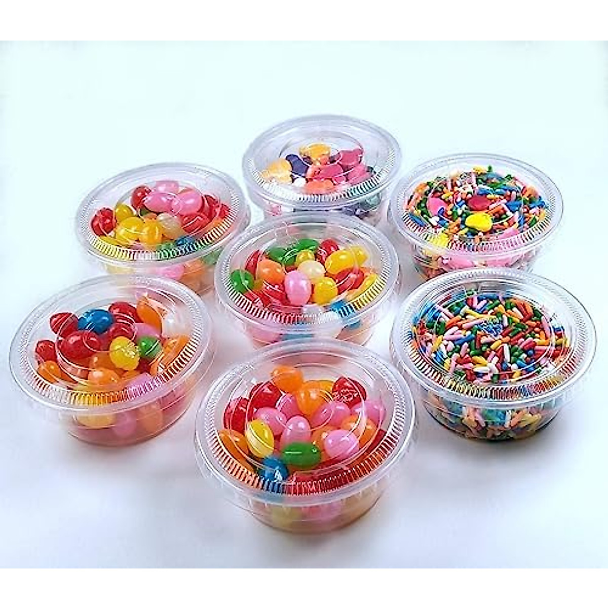 Mr. Miracle Plastic Portion Cups with Lids (250 Count) - 2OZ Translucent Jello Cups, Great for Condiments, Salad Dressings, Souffle, On-the-Go Snacks – Durable, Reusable, Disposable - Made in USA