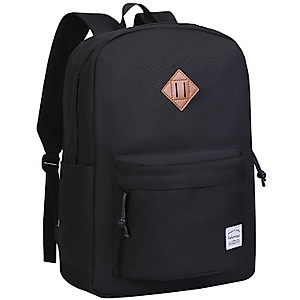 Lightweight Backpack for School, Kabanmate Large Capacity Water Resistant Classic Bookbags Casual College Daypack for Men Women Teen Girls Boys, Black